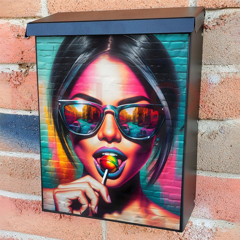 Graffiti Girl with a Lollipop Colonial Mailbox Cover • Mailbox Artist ...