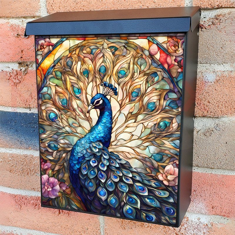 Stained Glass Peacock and Roses Colonial Mailbox Cover • Mailbox Artist ...