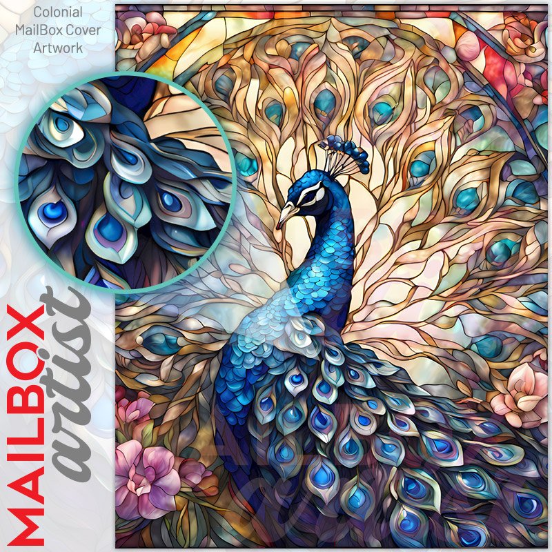 Stained Glass Peacock and Roses Colonial Mailbox Cover • Mailbox Artist ...